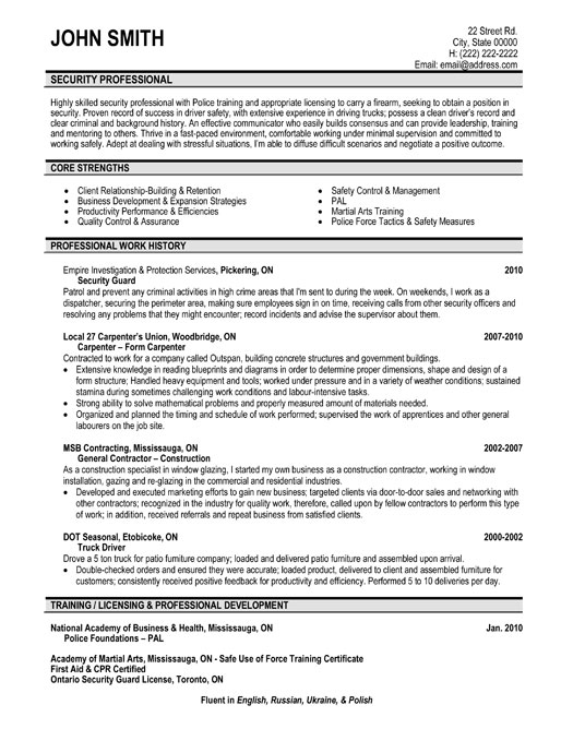 Security Escort and Timekeeper Resume Template | Premium Resume Samples ...